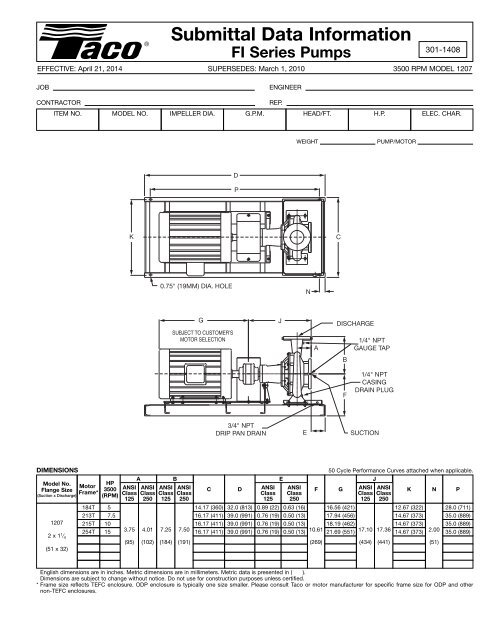 Submittal Data Information FI Series Pumps - Taco-Hvac