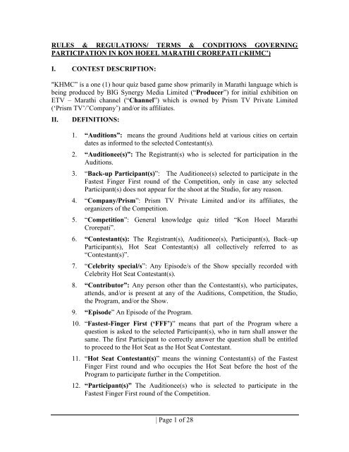 rules & regulations/ terms & conditions governing - Etv Network