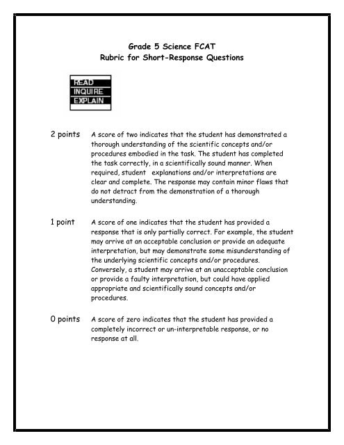 Grade 5 Science FCAT Rubrics - the Science Home Page