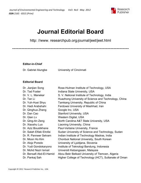 Cover page, Table of Contents and others PDF - Research Publisher