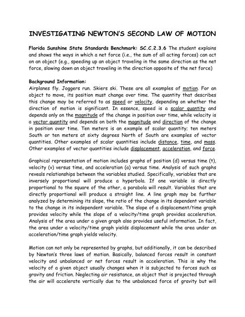 INVESTIGATING NEWTON'S SECOND LAW OF MOTION - Science