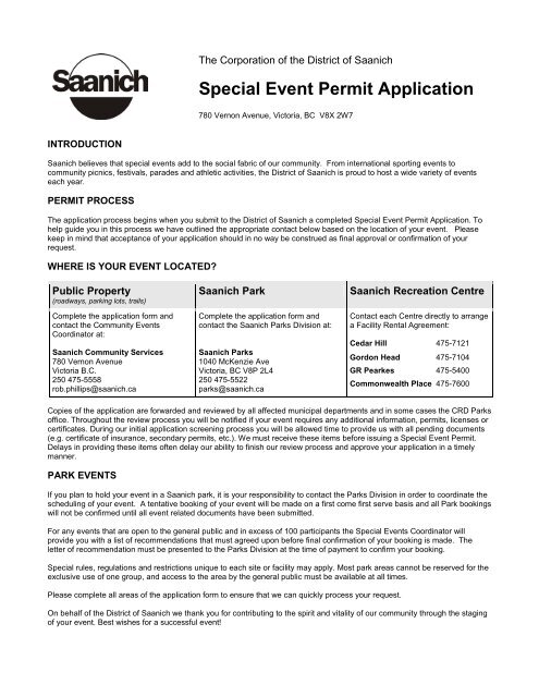 Special Event Permit Application - District of Saanich
