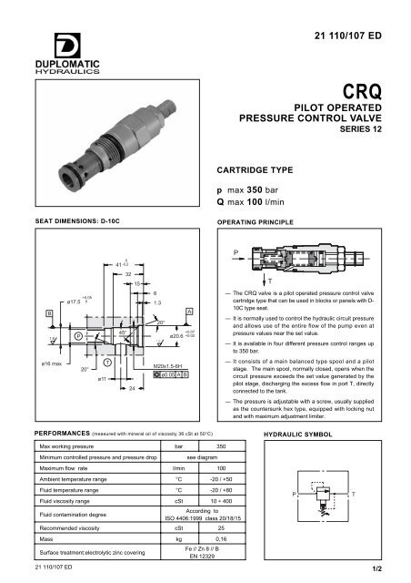 PILOT OPERATED PRESSURE CONTROL VALVE 21 110/107 ED