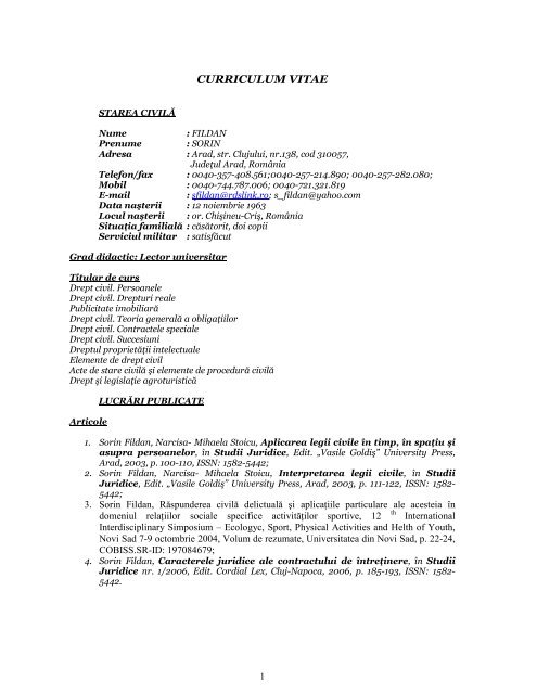 curriculum vitae - Universitatea de Vest curriculum vitae - Universitatea de Vest