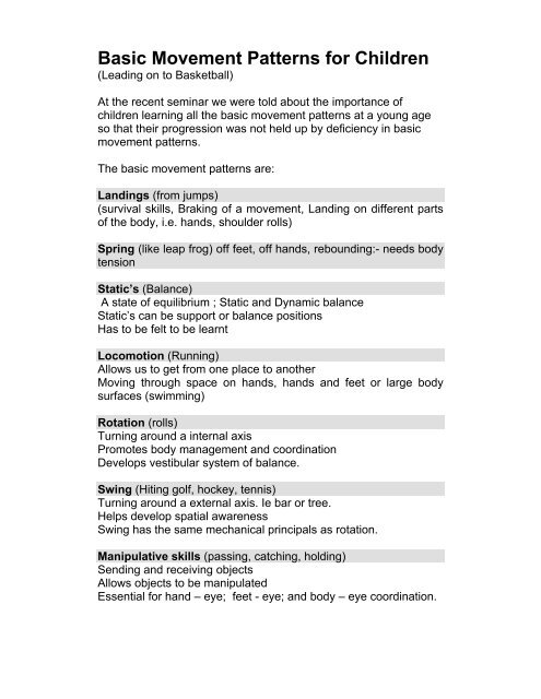Basic Movement Patterns for Children