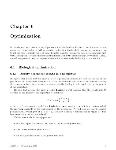 Chapter 6 Optimization - Ugrad.math.ubc.ca