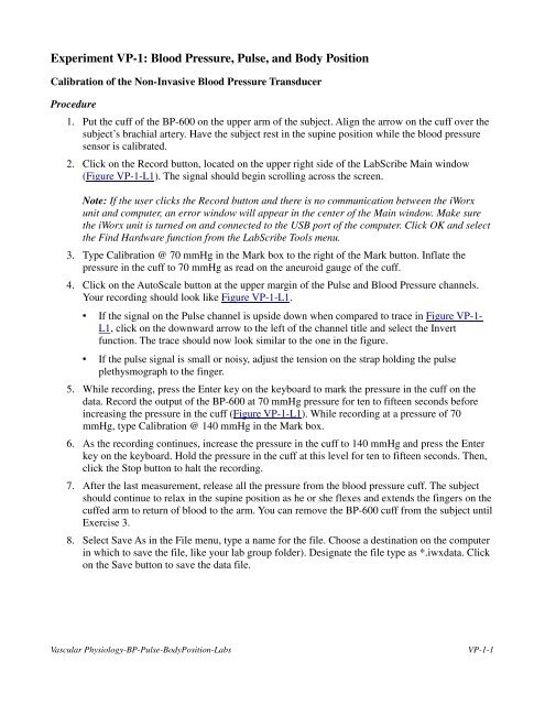 Experiment VP-1: Blood Pressure, Pulse, and Body Position - iWorx