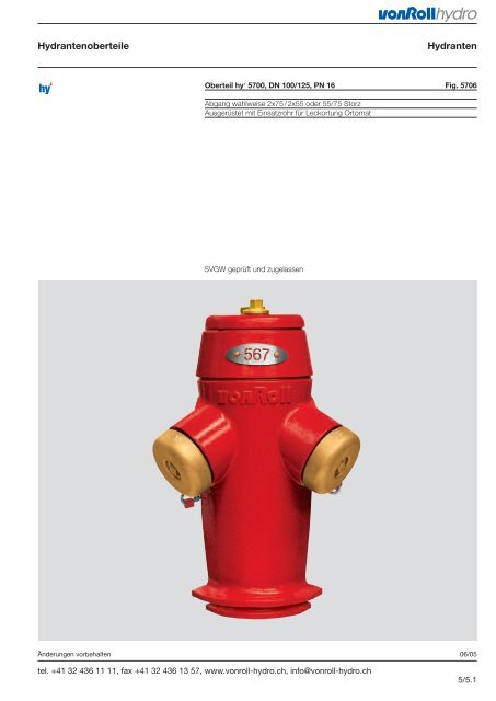 Hydrantenoberteile Hydranten - vonRoll hydro