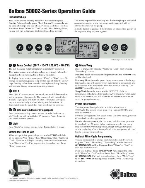 Balboa VS+GS 500DZ-Series Reference Card - HWP Inc.
