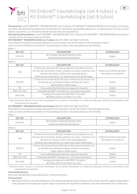 Kit Monouso PRGFÂ®-EndoretÂ® Traumatologia - BTI Biotechnology ...
