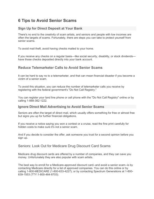 6 Tips to Avoid Senior Scams - Spectrum Generations