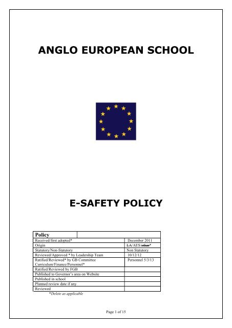 Example Physical Activity Policy - Anglo European School