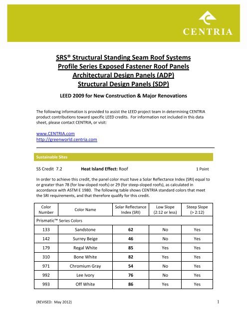 SRS® Structural Standing Seam Roof Systems Profile Series ...