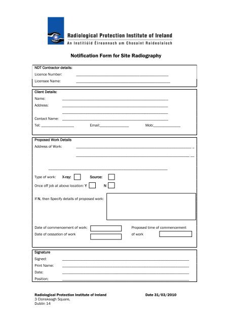 Notification Form for Site Radiography - Radiological Protection ...