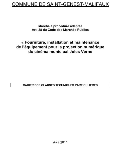 MARCHE PUBLIC DE FOURNITURES & SERVICES CAHIER DES CLAUSES TECHNIQUES ...