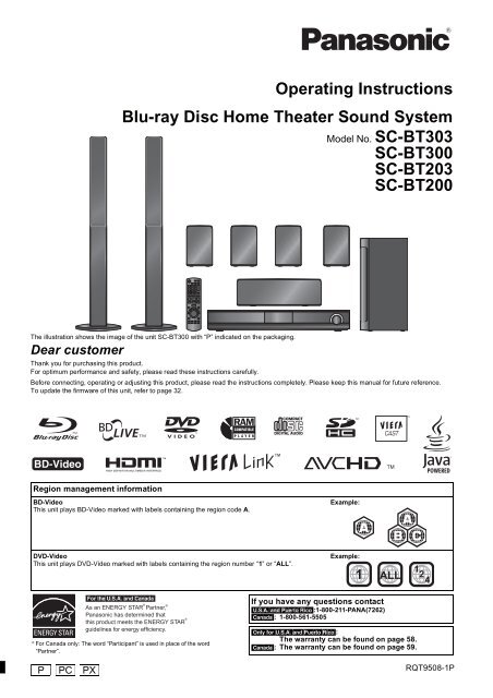 Operating Instructions Blu-ray Disc Home Theater Sound System SC ...