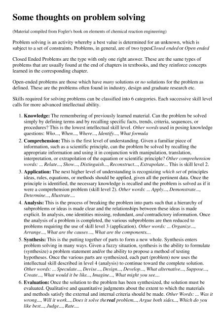 Some thoughts on problem solving - Chemical Engineering ... Some thoughts on problem solving - Chemical Engineering ...
