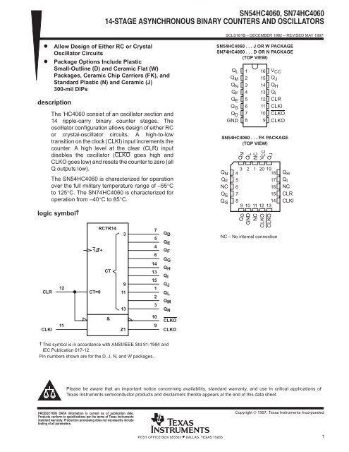 14 Stage Asynchronous Binary Counters And Oscillators