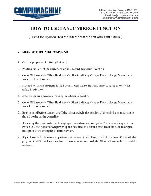 HOW TO USE FANUC MIRROR FUNCTION - Compumachine