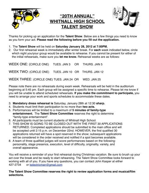 Talent Show Sign Up Sheet