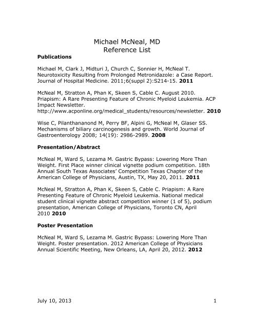 Michael McNeal, MD Reference List