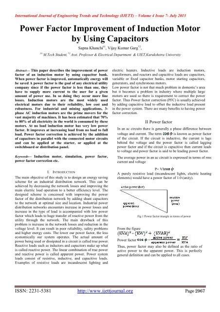 Power Factor Improvement of Induction Motor by Using Capacitors
