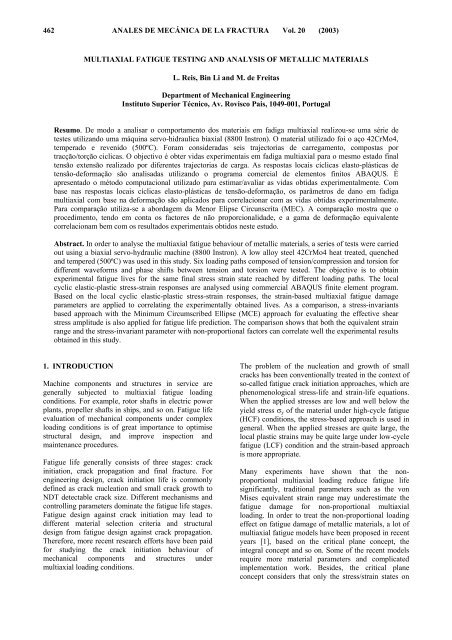 MULTIAXIAL FATIGUE TESTING AND ANALYSIS OF METALLIC ...
