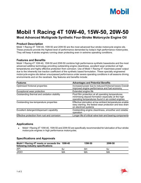 Mobil 1 Racing 4T 10W-40, 15W-50, 20W-50