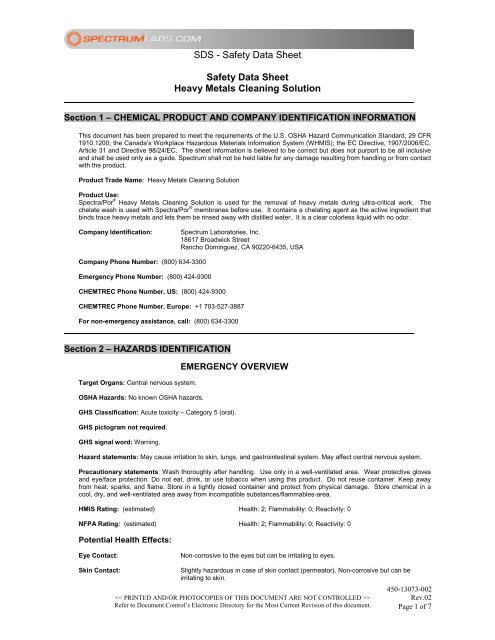 Heavy Metal Cleaning Solution - Spectrum Laboratories, Inc.