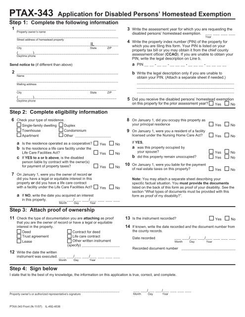 PTAX-343 Application for Disabled Persons' Homestead Exemption