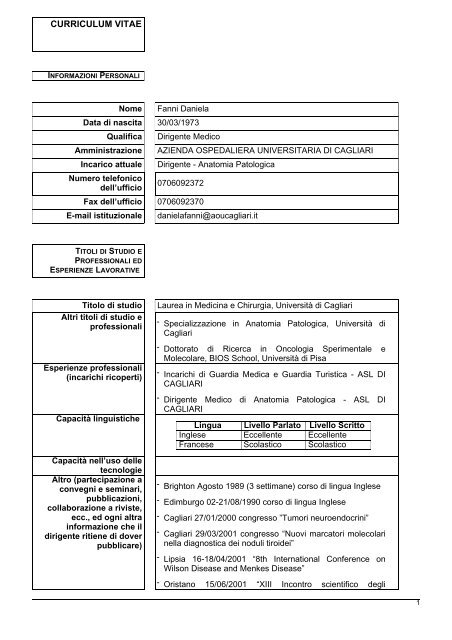 Fanni Daniela - Anatomia Patologica - AouCagliari
