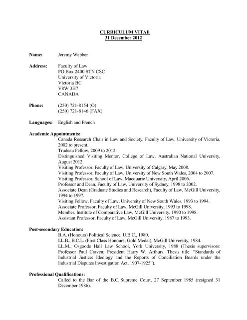 CURRICULUM VITAE - University of Victoria