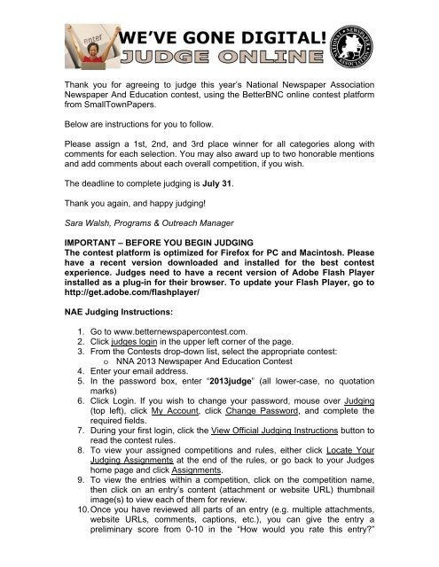 Thank you for agreeing to judge this year's National Newspaper ...