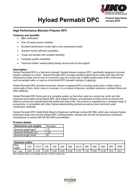 Hyload Permabit DPC Product Data Sheet - IKO