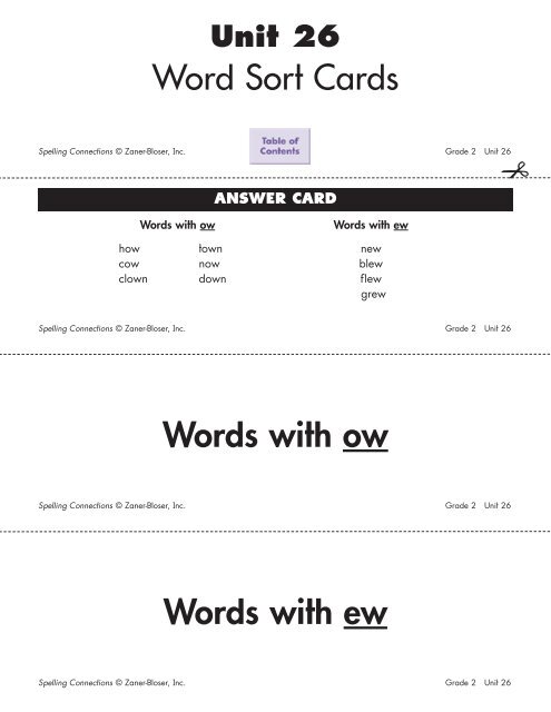 Word Sort Cards Words with ow Words with ew