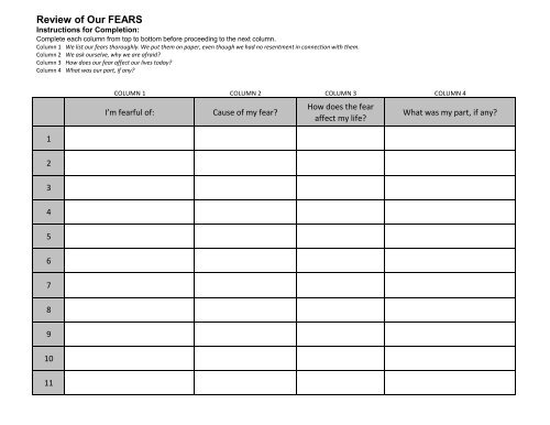 Aa Step 4 Worksheet AA For Christ 12 Step Workbook Flip PDF