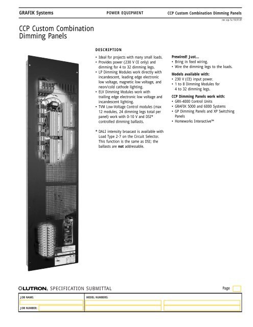 CCP Custom Combination Dimming Panels - Lutron