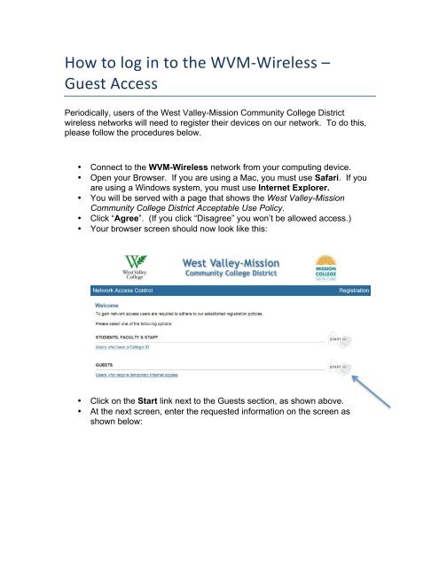 Wireless Login Guest - Mission College
