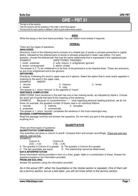 GRE – PBT 01 - Bulls Eye