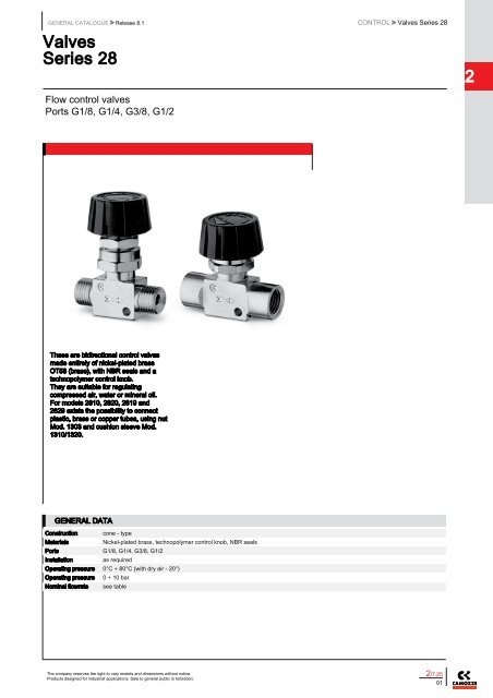 Camozzi valves series 28 data sheet