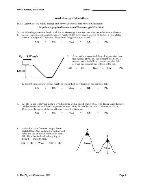 Work Worksheet Physics