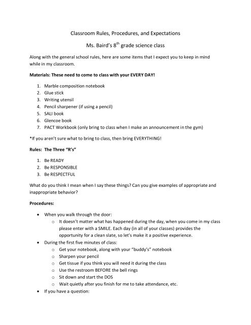 Classroom Rules Procedures And Expectations Ms Baird s 8 Grade classroom-rules-procedures-and-expectations-ms-baird-s-8-grade