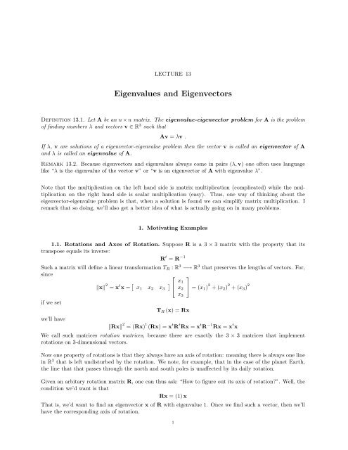 Lecture 13: Eigenvalues and Eigenvectors