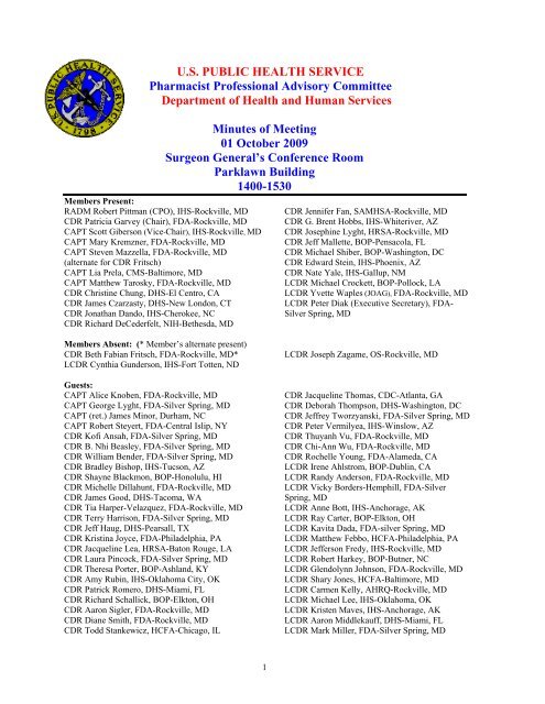 Meeting Minutes - U.S. Public Health Service Commissioned Corps
