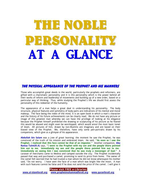 THE NOBLE PERSONALITY AT A GLANCE - Prophet Muhammad ...