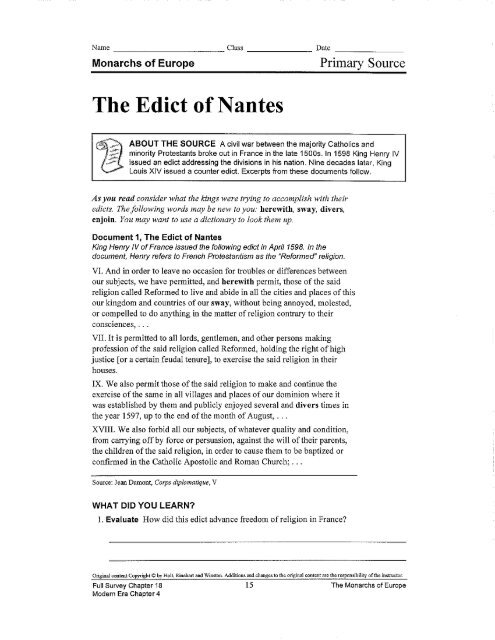 The Edict of Nantes