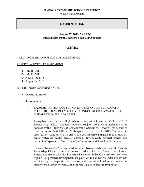 Board Agenda Template - Radnor School District