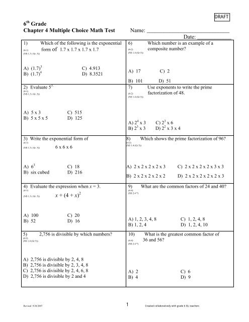 6th Chapter 4 Multiple Choice Test 6th Chapter 4 Multiple Choice Test