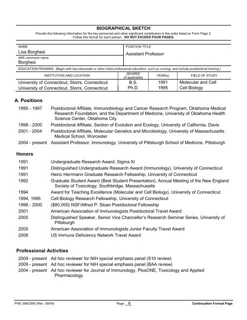 NIH Biosketch - PSTP - University of Pittsburgh