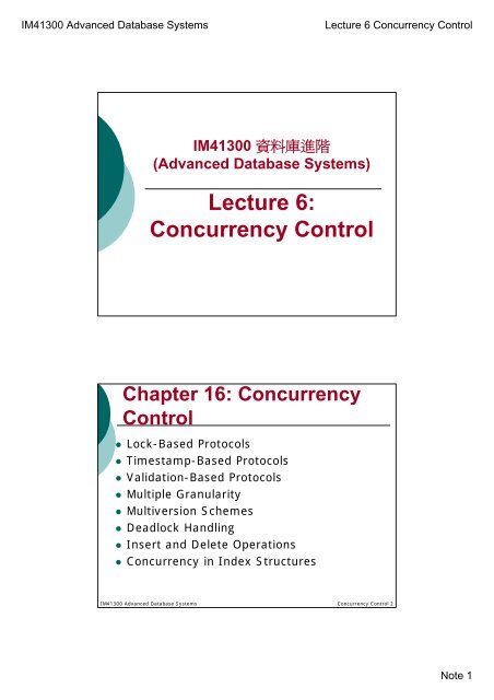 Lecture 6: Concurrency Control Lecture 6: Concurrency Control